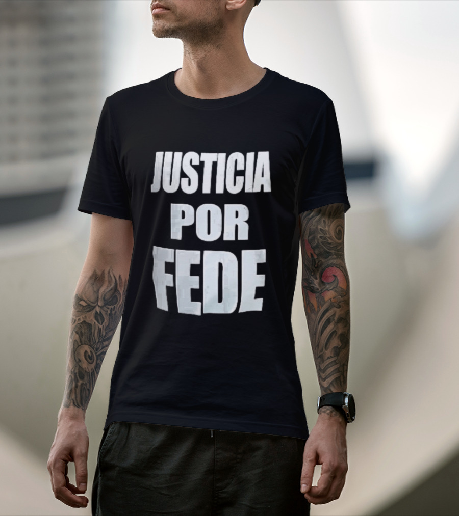 Justicia Por Fede White Block Lettering Marble T-Shirt