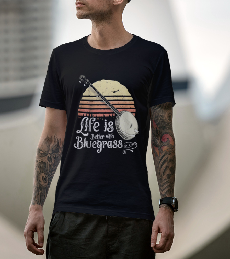 Life Is Better With Bluegrass Vintage Sunset Banjo T-Shirt