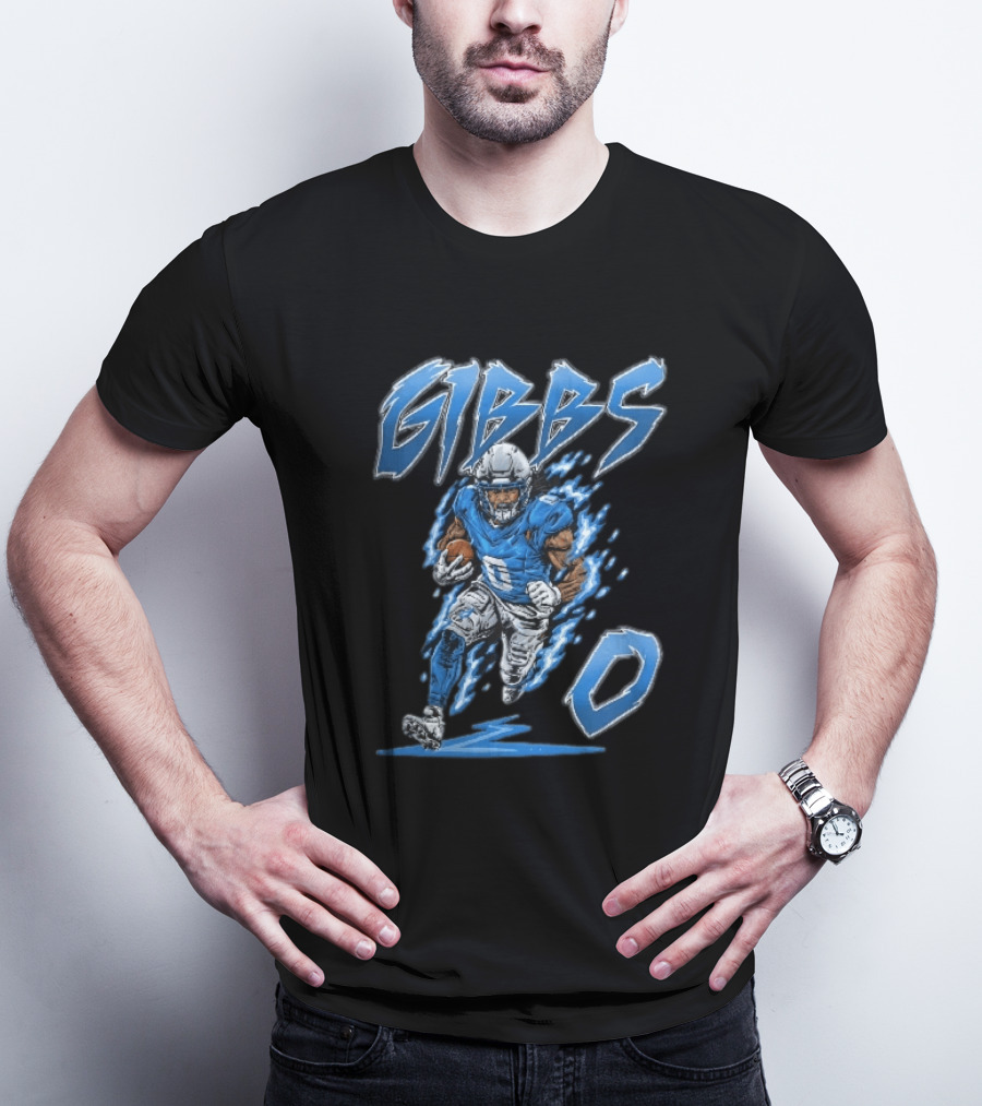 Gibbs 0 Blue Energy Lightning Running Football Player Cartoon T-Shirt