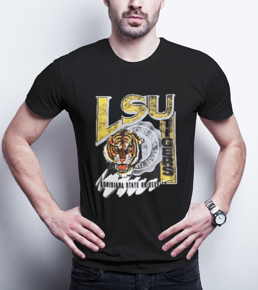 LSU Tigers Louisiana State University Tiger Head Seal Distressed T-Shirt