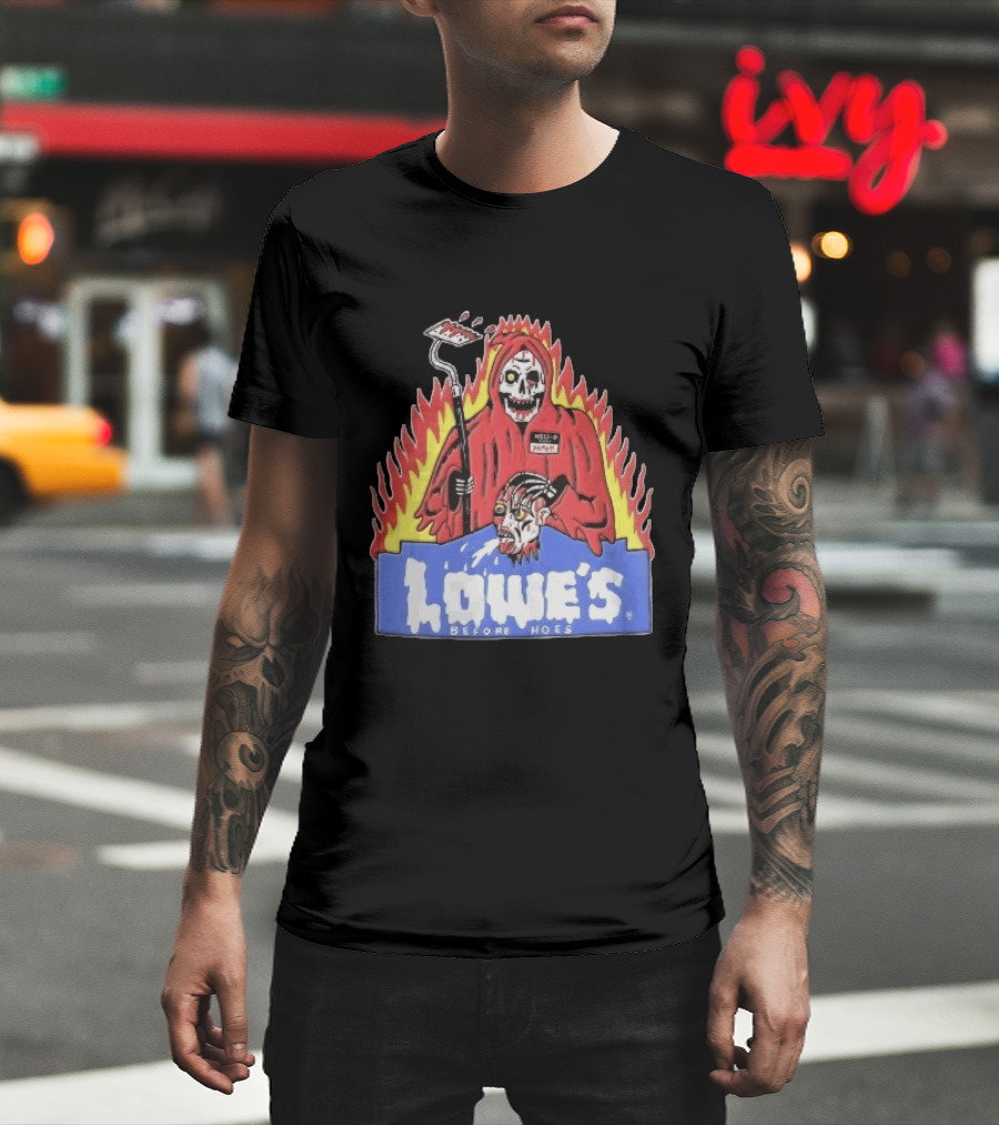 Lowes Before Hoes Hell O Death Grim Reaper Severed Head Paint Roller Cartoon T-Shirt
