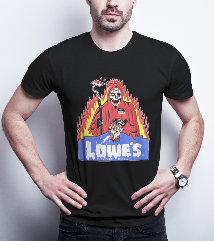 Lowes Before Hoes Hell O Death Grim Reaper Severed Head Paint Roller Cartoon T-Shirt