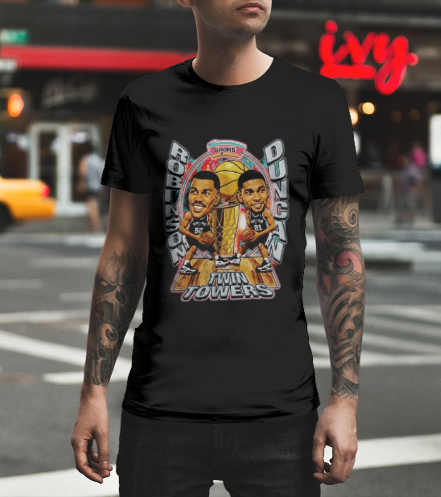 Robinson Duncan Twin Towers San Antonio Spurs Basketball Vintage NBA Legends T-Shirt