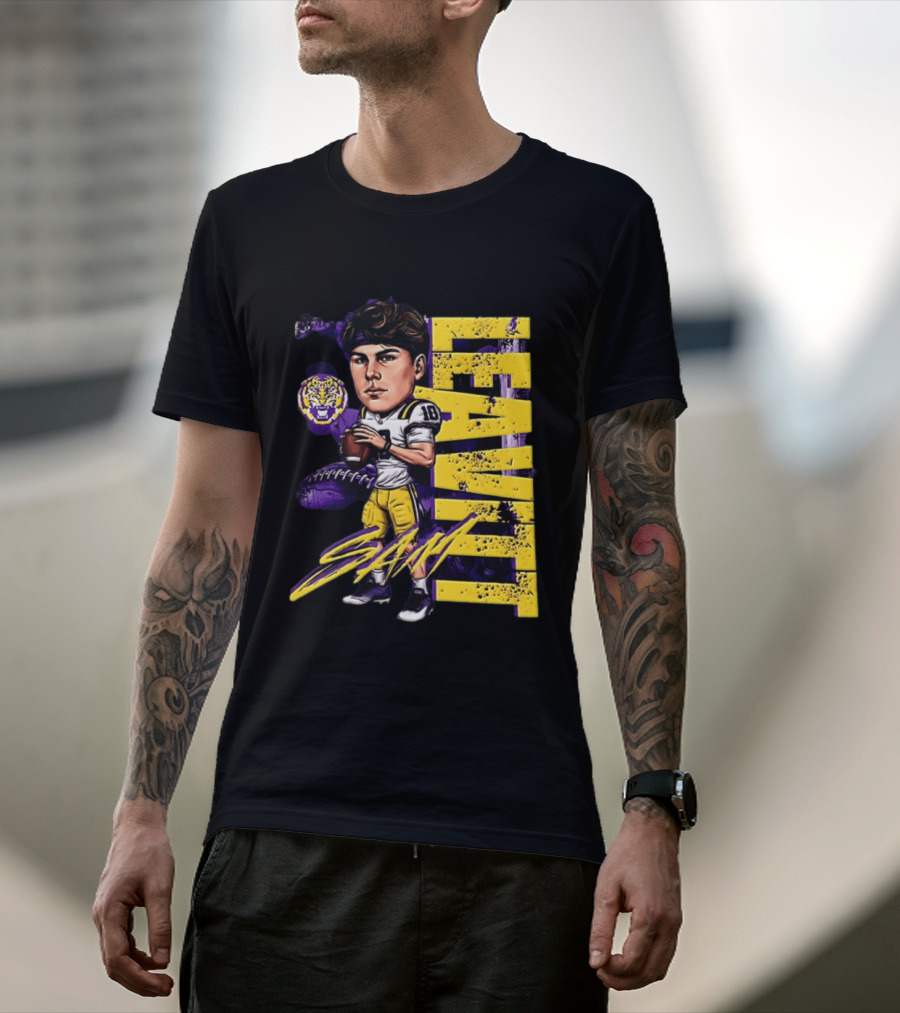 Sam Levis LSU Tigers Football Player Caricature Leavitt 18 Signature T-Shirt