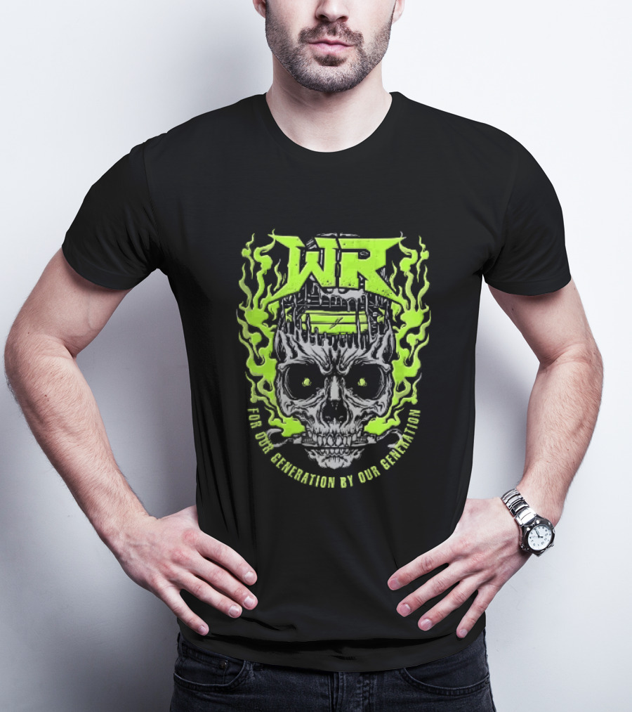 Neon Green Flames Skull WR Wrestling Ring For Our Generation T-Shirt