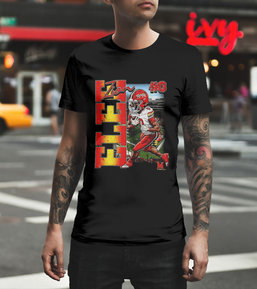 Zion #0 Maryland Terrapins NCAA Football Player Caricature T-Shirt