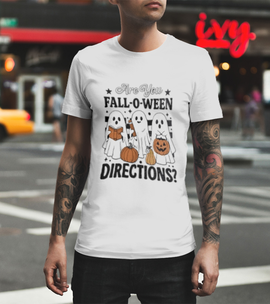 Are You Fall O Ween Directions With Ghosts Reading Books And Pumpkins T-Shirt