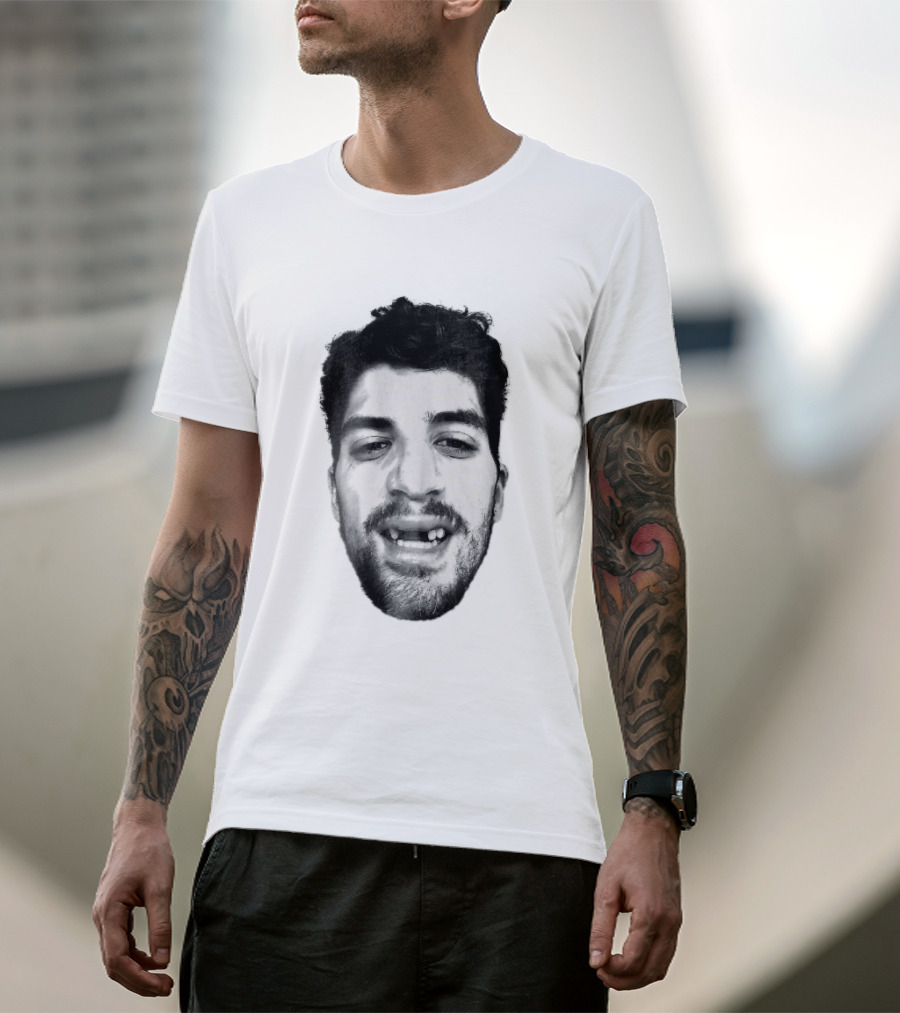 Black White Halftone Bearded Man Missing Front Teeth T-Shirt