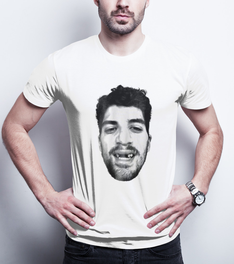 Black White Halftone Bearded Man Missing Front Teeth T-Shirt