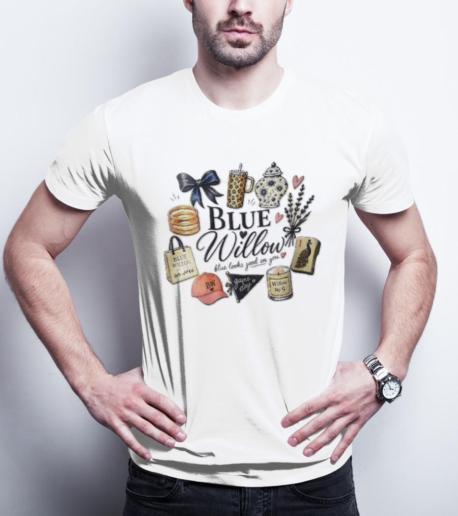Blue Willow Looks Good On You No 9 Game Day Bow Tumbler Ginger Jar Lavender Mahjong T-Shirt