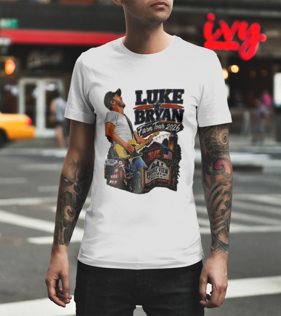Luke Bryan Farm Tour 2026 Prairie View Farms Brookston IN Pickup Truck Barn Scene T-Shirt