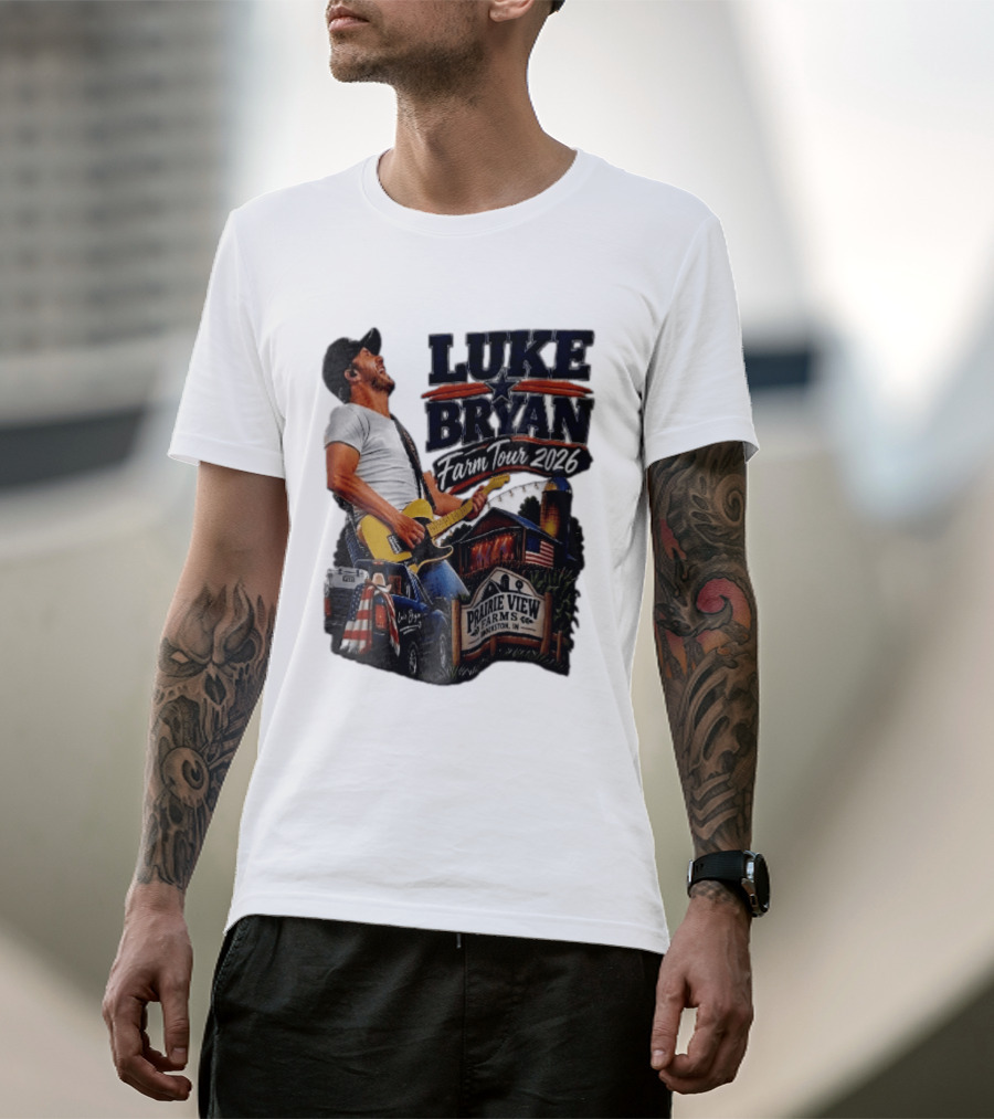 Luke Bryan Farm Tour 2026 Prairie View Farms Brookston IN Pickup Truck Barn Scene T-Shirt