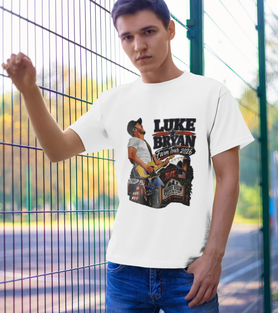 Luke Bryan Farm Tour 2026 Prairie View Farms Brookston IN Pickup Truck Barn Scene T-Shirt