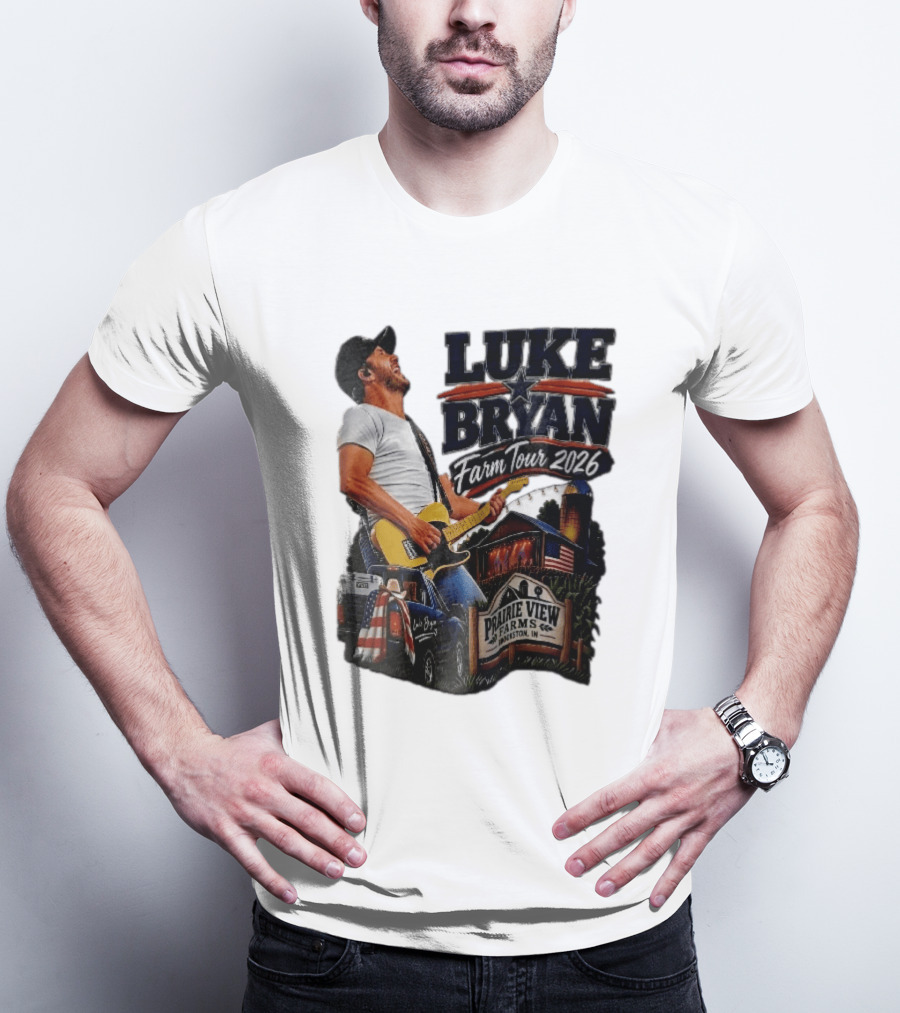 Luke Bryan Farm Tour 2026 Prairie View Farms Brookston IN Pickup Truck Barn Scene T-Shirt