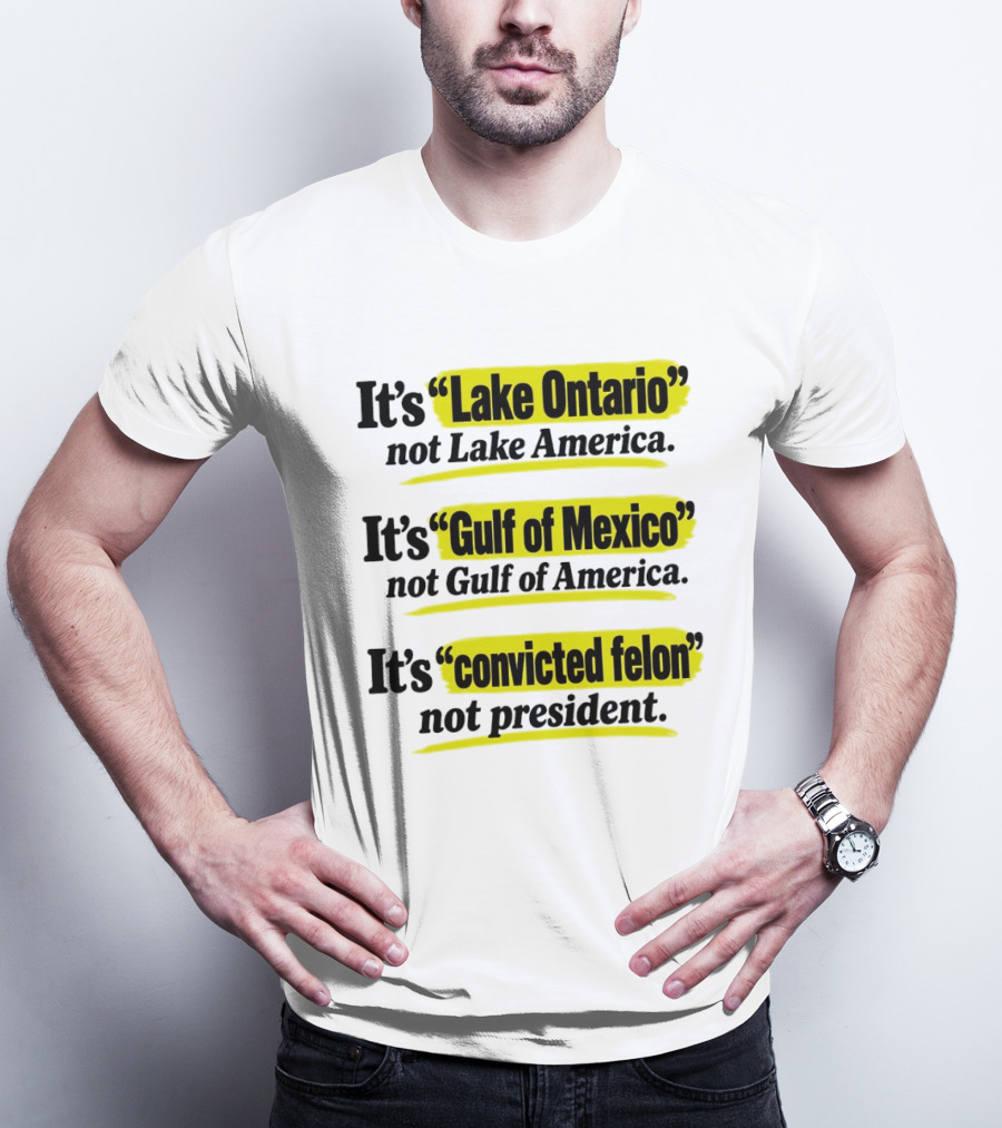 It's Lake Ontario Not Lake America Gulf Of Mexico Not Gulf Of America Convicted Felon Not President T-Shirt