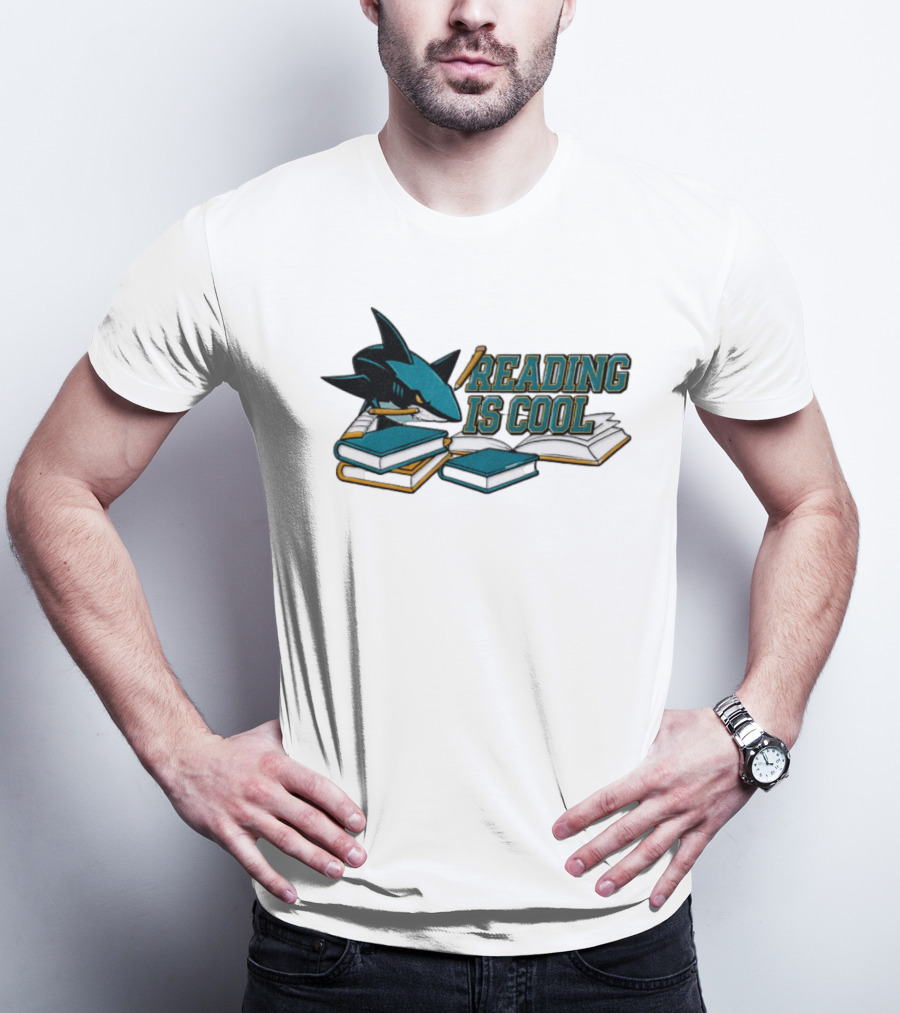 San Jose Sharks Reading Is Cool Books And Shark With Pencil T-Shirt