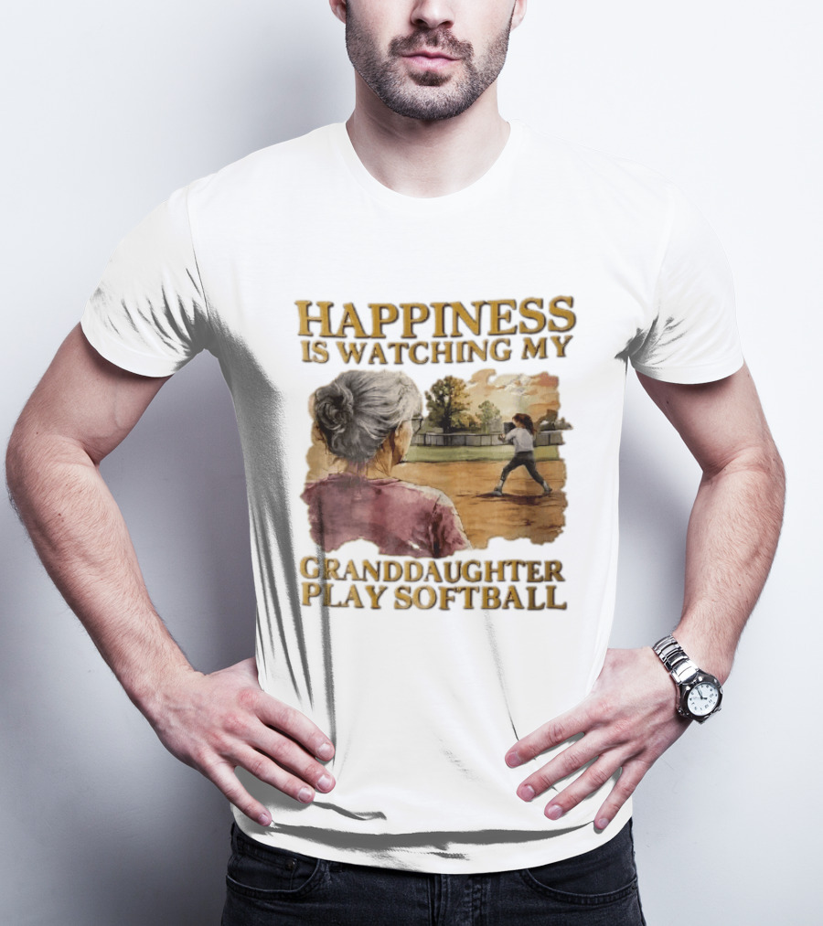 Happiness Is Ing My Granddaughter Play Softball Grandmother Back View Girl Field Sunset T-Shirt