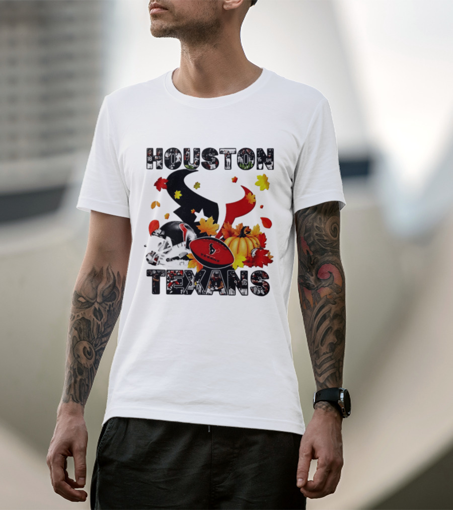 Houston Texans Football Autumn Fall Pumpkin Helmet Leaves 2026 Halloween T-Shirt