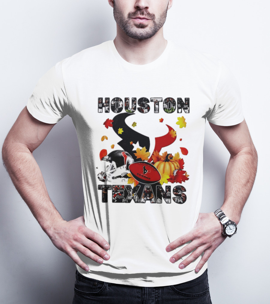Houston Texans Football Autumn Fall Pumpkin Helmet Leaves 2026 Halloween T-Shirt