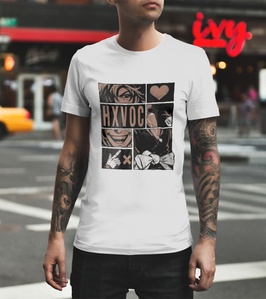 Hxvoc Halftone Manga Vampire Comic Panels Fangs Heart Bow T-Shirt