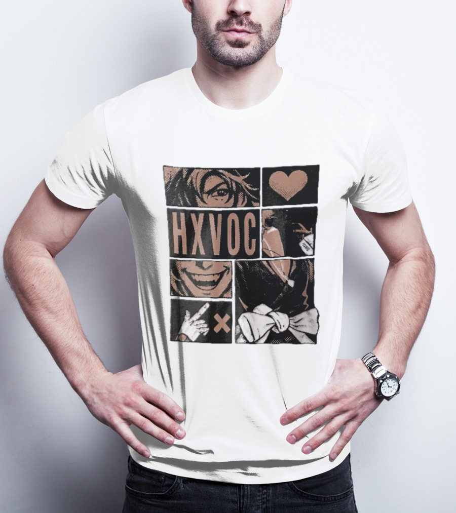 Hxvoc Halftone Manga Vampire Comic Panels Fangs Heart Bow T-Shirt