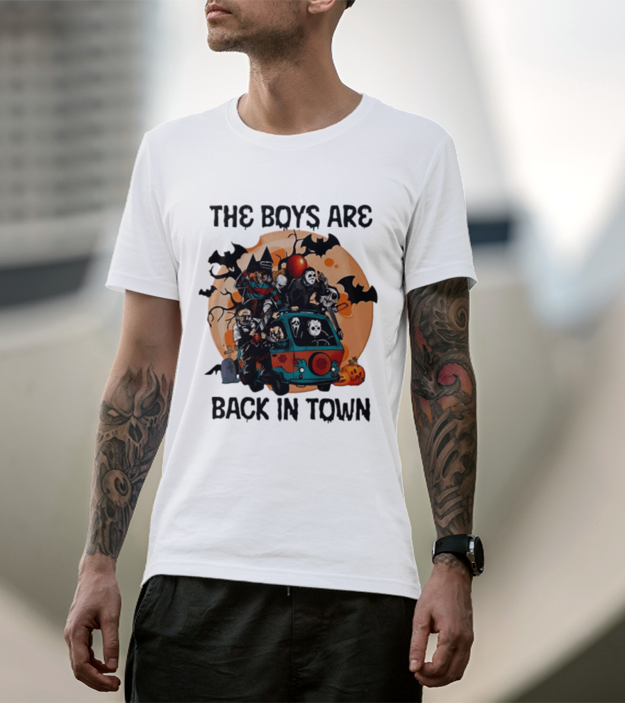 The Boys Are Back In Town Horror Characters Halloween Van Scene T-Shirt