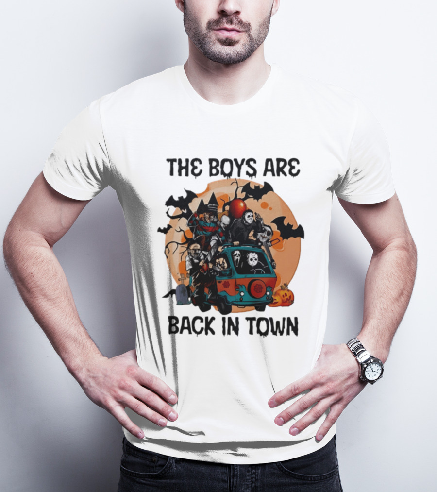 The Boys Are Back In Town Horror Characters Halloween Van Scene T-Shirt