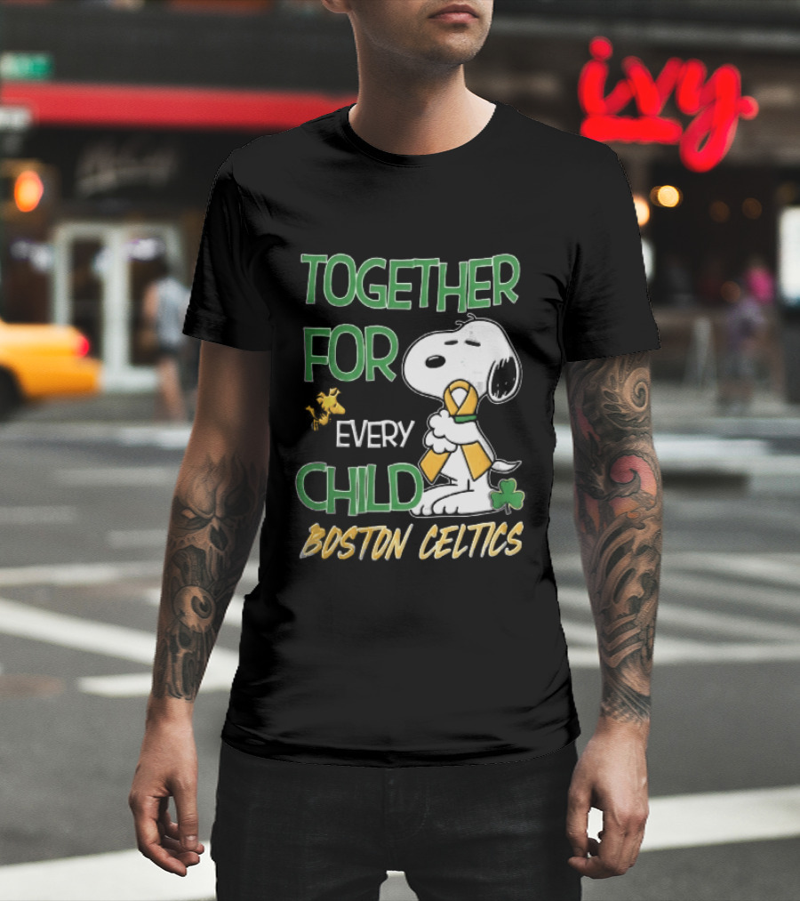 Boston Celtics Together Cartoon Dog Bird Awareness Ribbon Shamrock T-Shirt