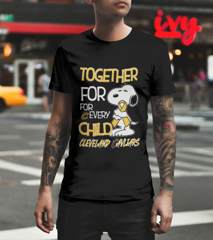 Cleveland Cavaliers Together For Every Child Cartoon Dog Yellow Ribbon T-Shirt