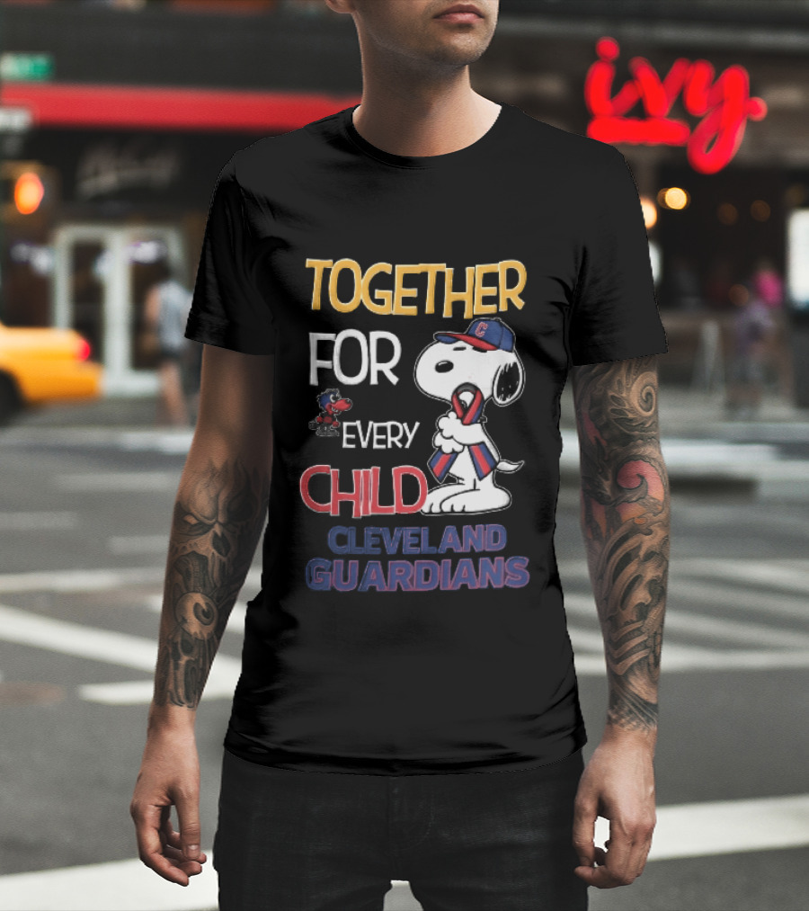 Cleveland Guardians Together For Every Child Snoopy Awareness Ribbon MLB T-Shirt