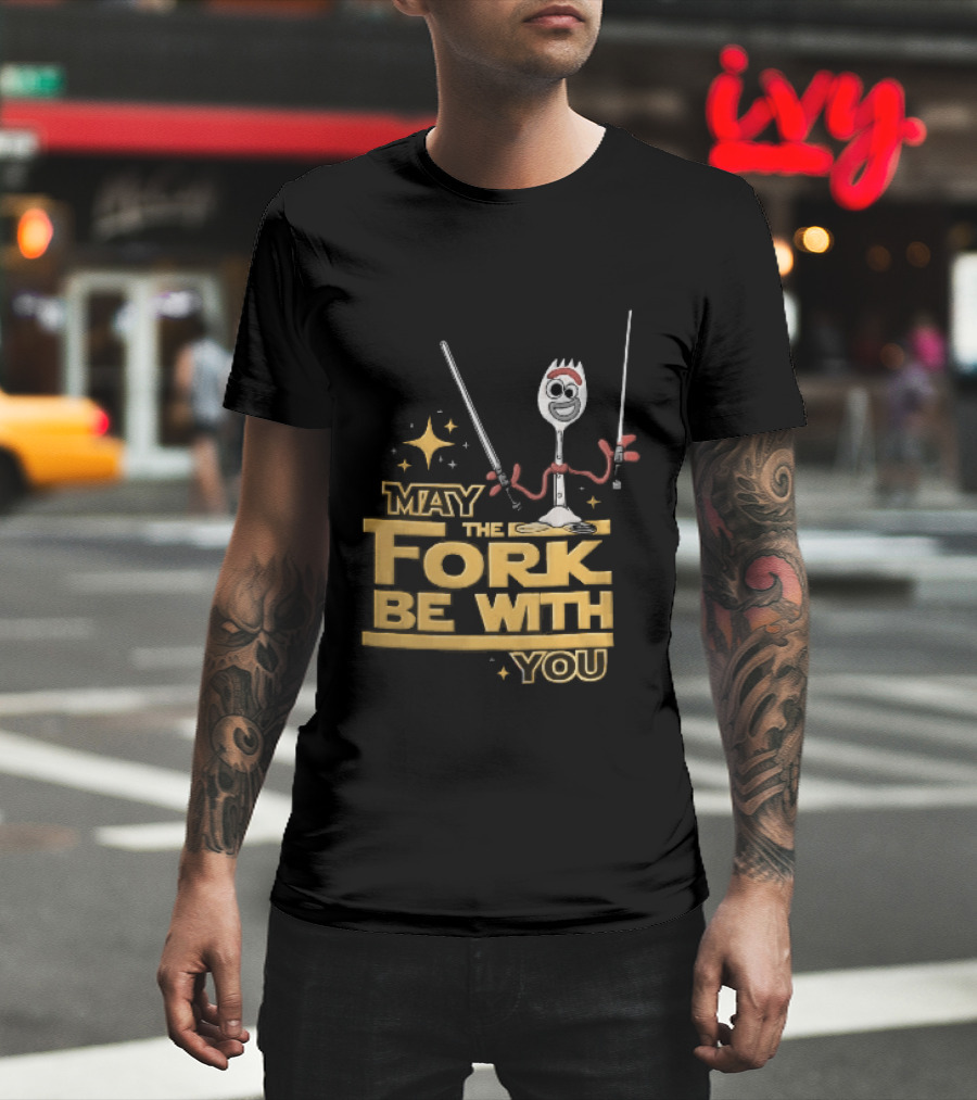 May The Fork Be With You Spork Wielding Lightsabers T-Shirt