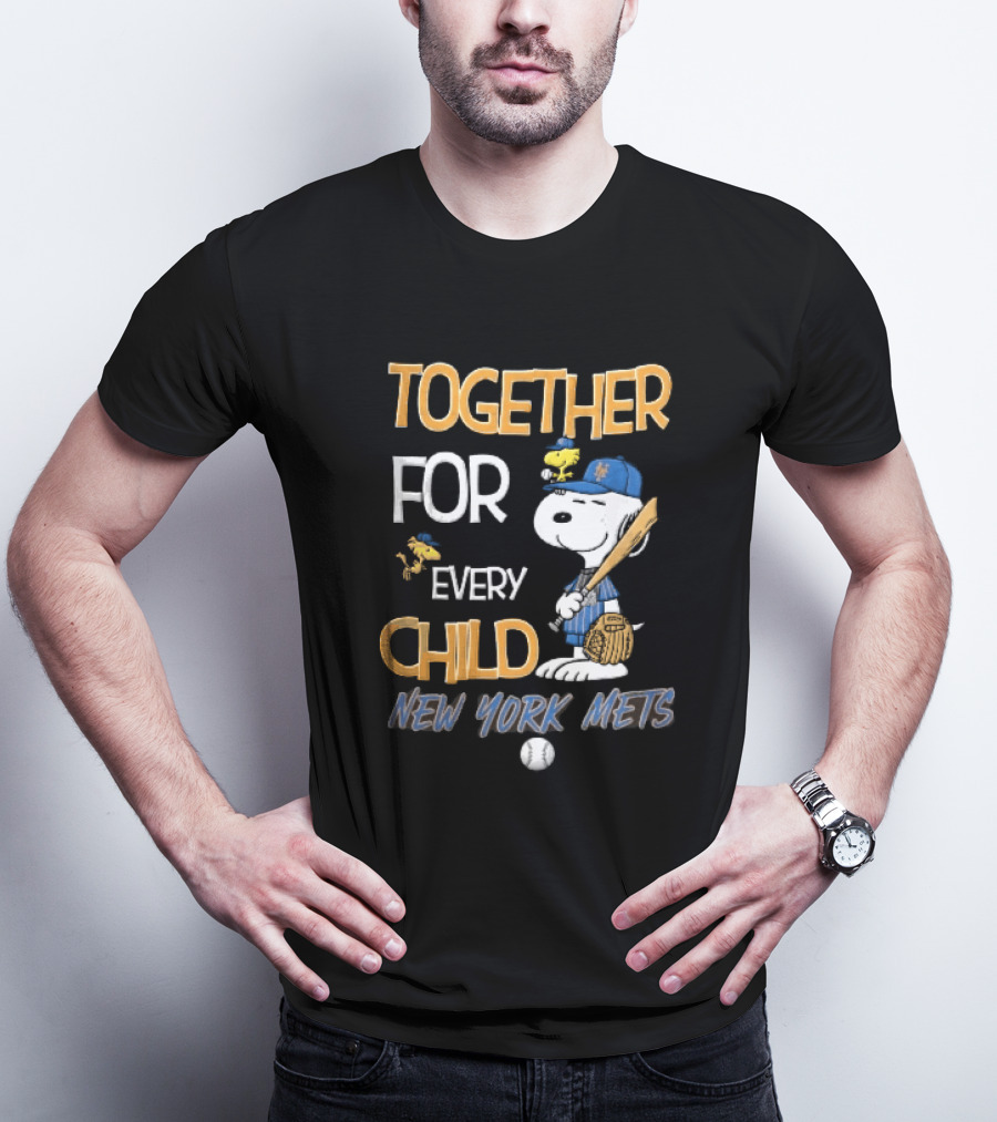 Together For Every Child New York Mets Snoopy Woodstock Baseball Bat Glove T-Shirt