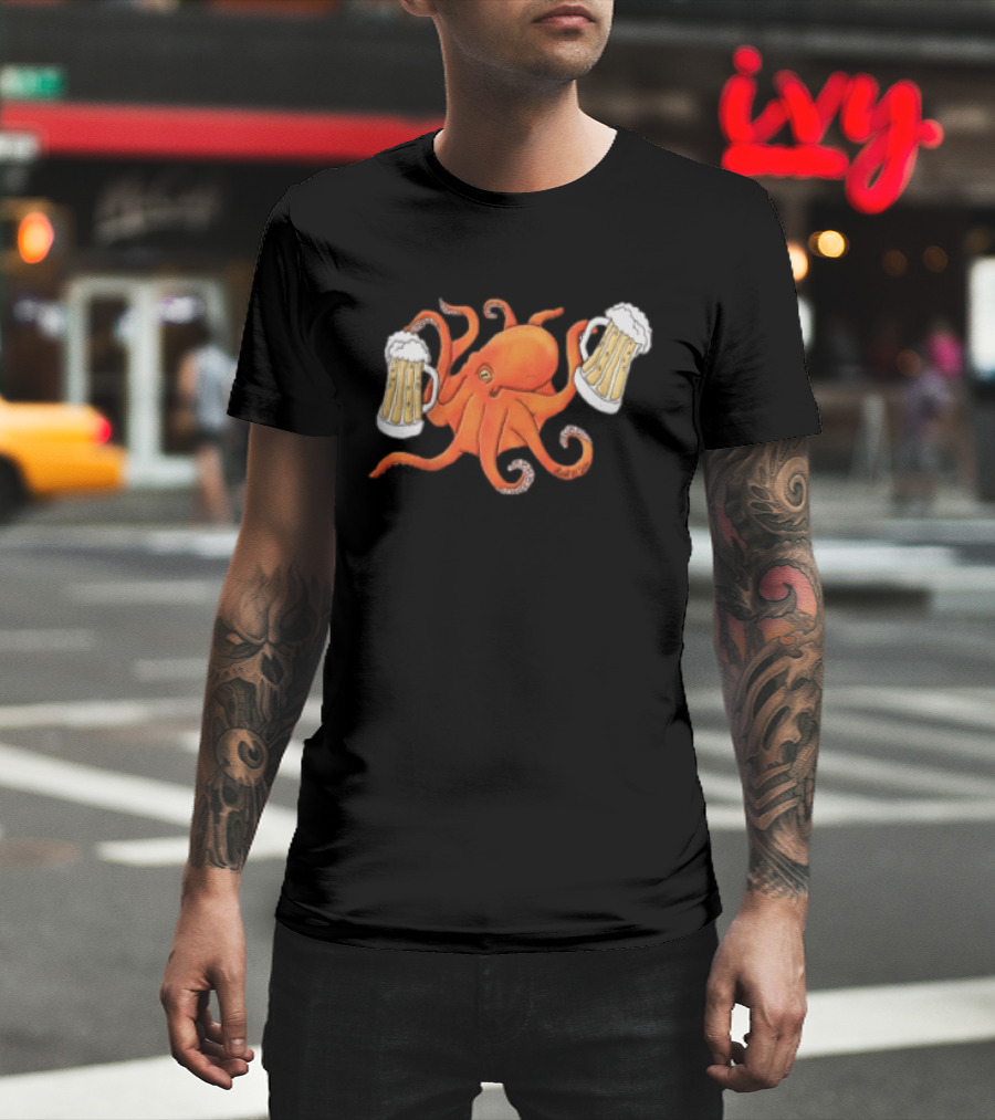 Octopus Holding Beers Meme Dual S Celebration T-Shirt