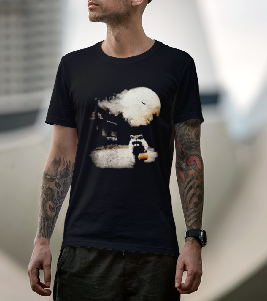 Halloween Spooky Pumpkin Raccoon Full Moon Scene T-Shirt