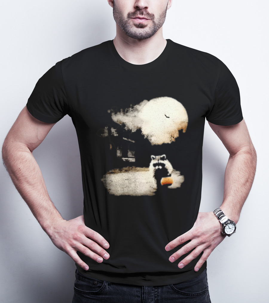 Halloween Spooky Pumpkin Raccoon Full Moon Scene T-Shirt