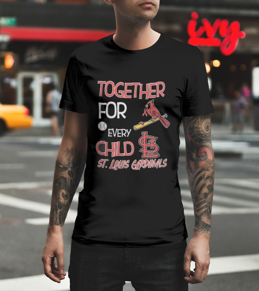 St. Louis Cardinals Together For Every Child Bird On Bat Baseball T-Shirt