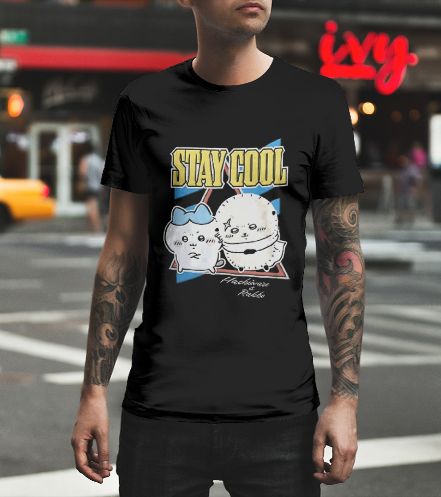 Stay Cool Hachiware And Rakko Distressed Cartoon Anime Characters T-Shirt