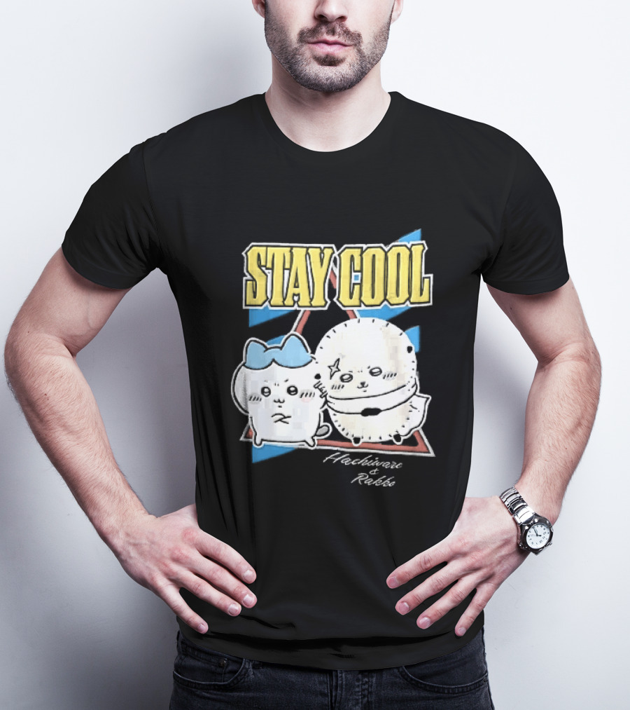 Stay Cool Hachiware And Rakko Distressed Cartoon Anime Characters T-Shirt