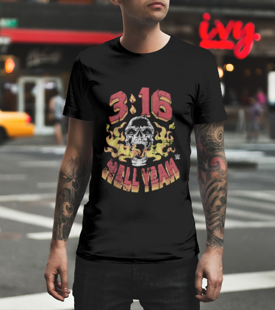 Steve Austin Stone Cold 3 16 Skull Flaming Hell Yeah WWE T-Shirt