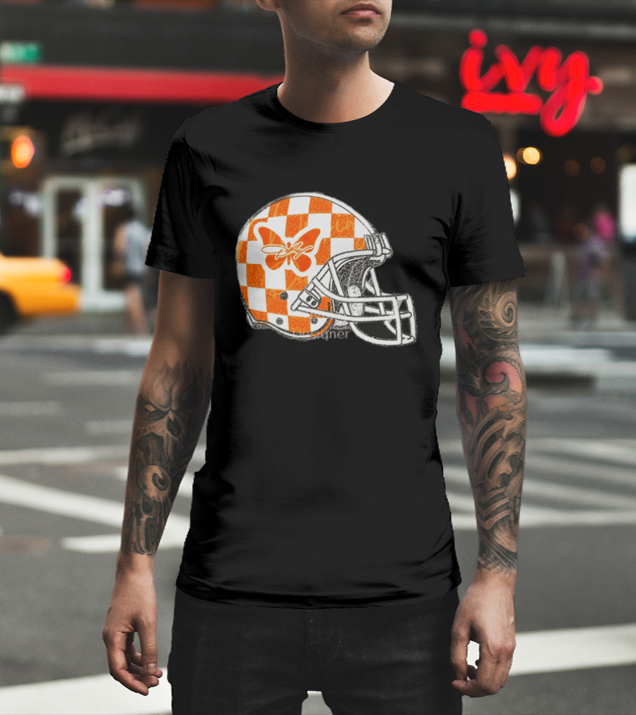 Tennessee Vols Football Helmet Checkerboard Butterfly Dolly Parton Version T-Shirt