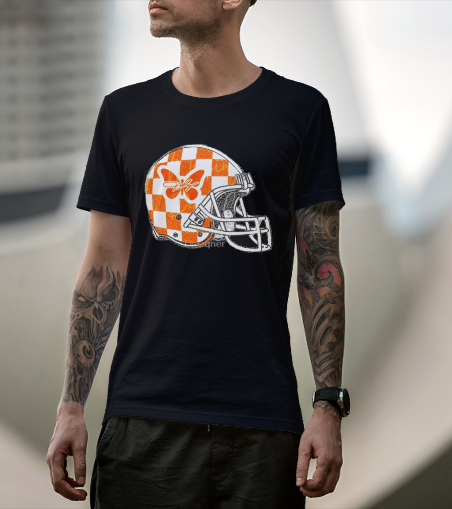Tennessee Vols Football Helmet Checkerboard Butterfly Dolly Parton Version T-Shirt
