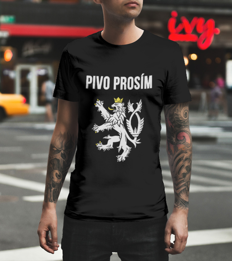 Pivo Prosim Crowned White Double Tailed Czech Lion T-Shirt