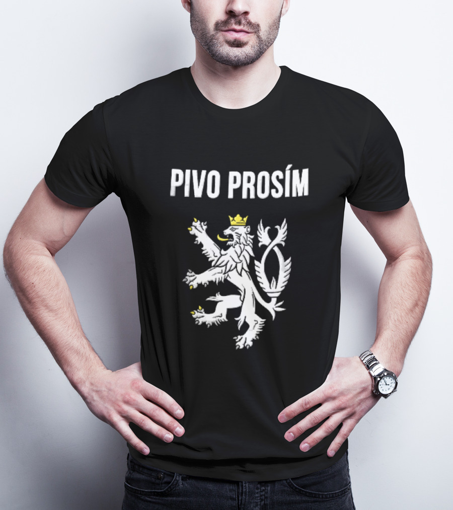 Pivo Prosim Crowned White Double Tailed Czech Lion T-Shirt
