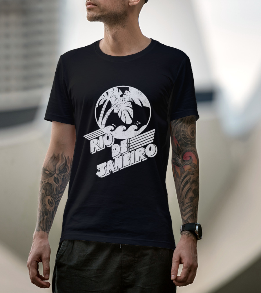 Rio De Janeiro Palm Tree Tropical Waves Circle T-Shirt