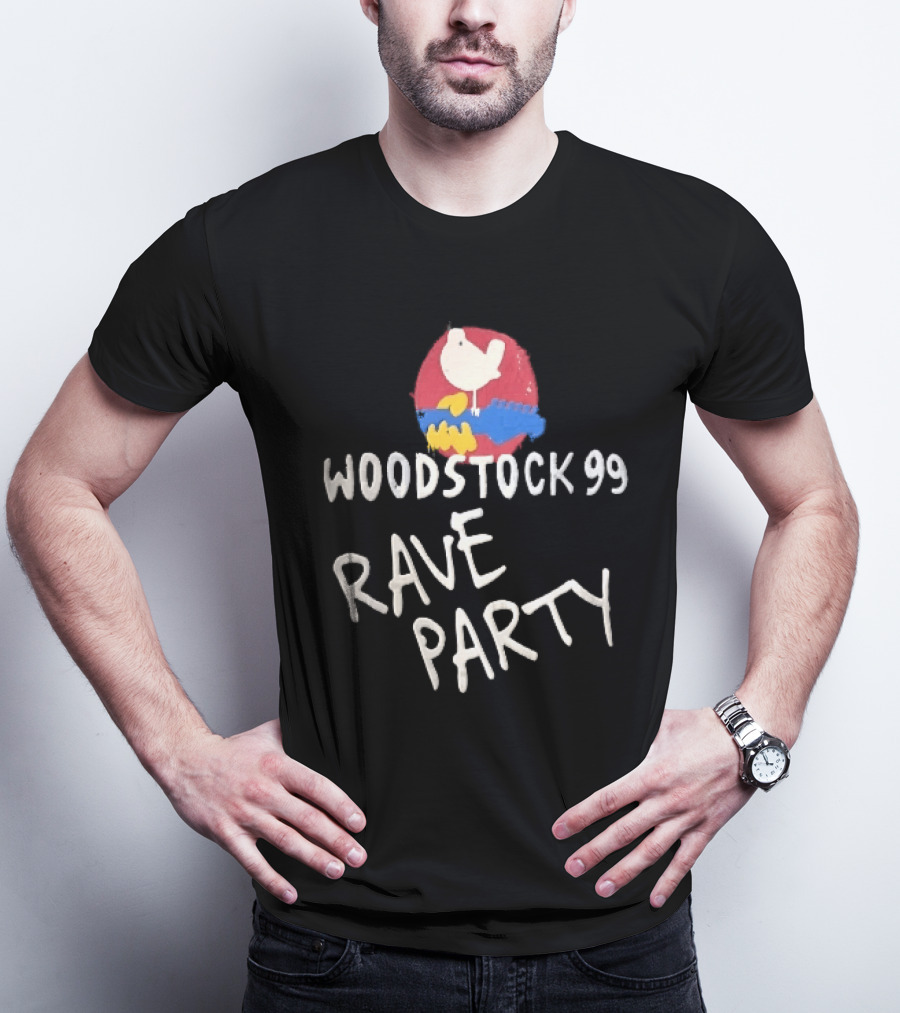 Woodstock 99 Rave Party White Dove Blue Guitar Red T-Shirt