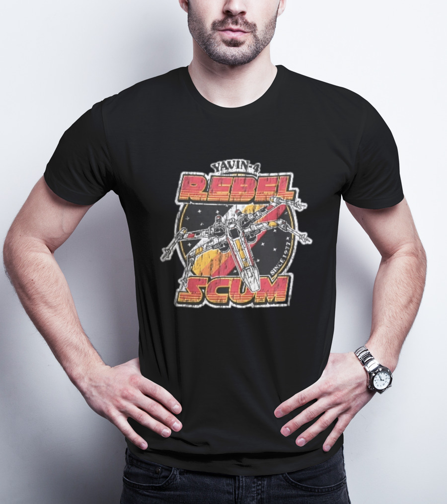 Yavin 4 Rebel Scum Since 1977 Distressed X Wing Starfighter Space T-Shirt