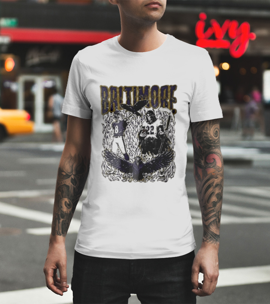 Baltimore Ravens Skeleton Grim Reaper Scythe Purple Flames Football Players Ravens T-Shirt