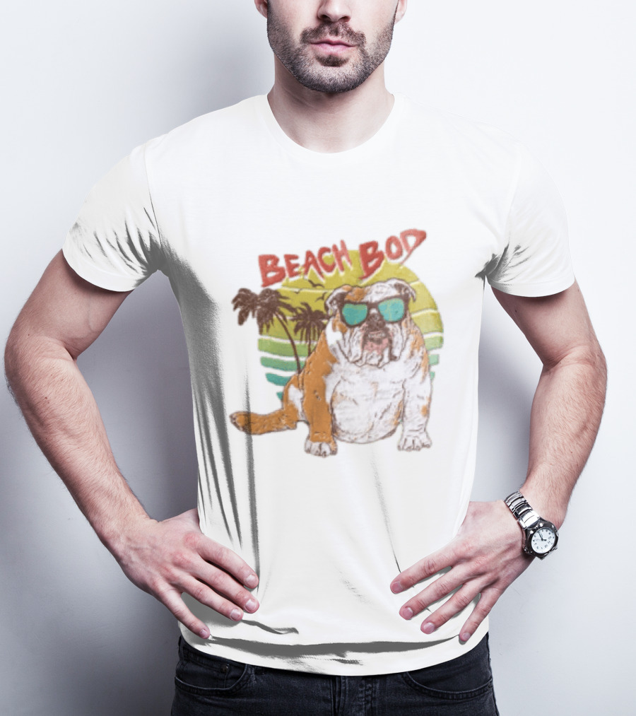 Beach Bod Bulldog With Sunglasses And Palm Trees T-Shirt