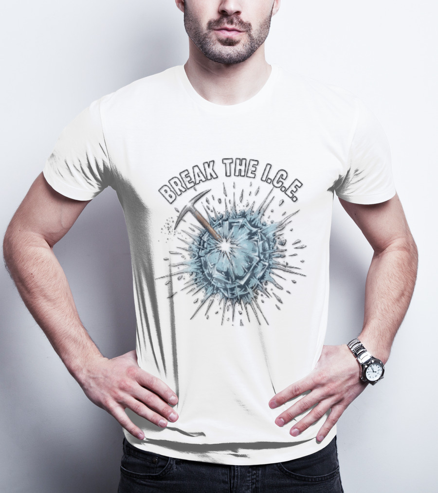 Break The Ice Pickaxe Shattering Frozen Sphere Splatter Shards T-Shirt