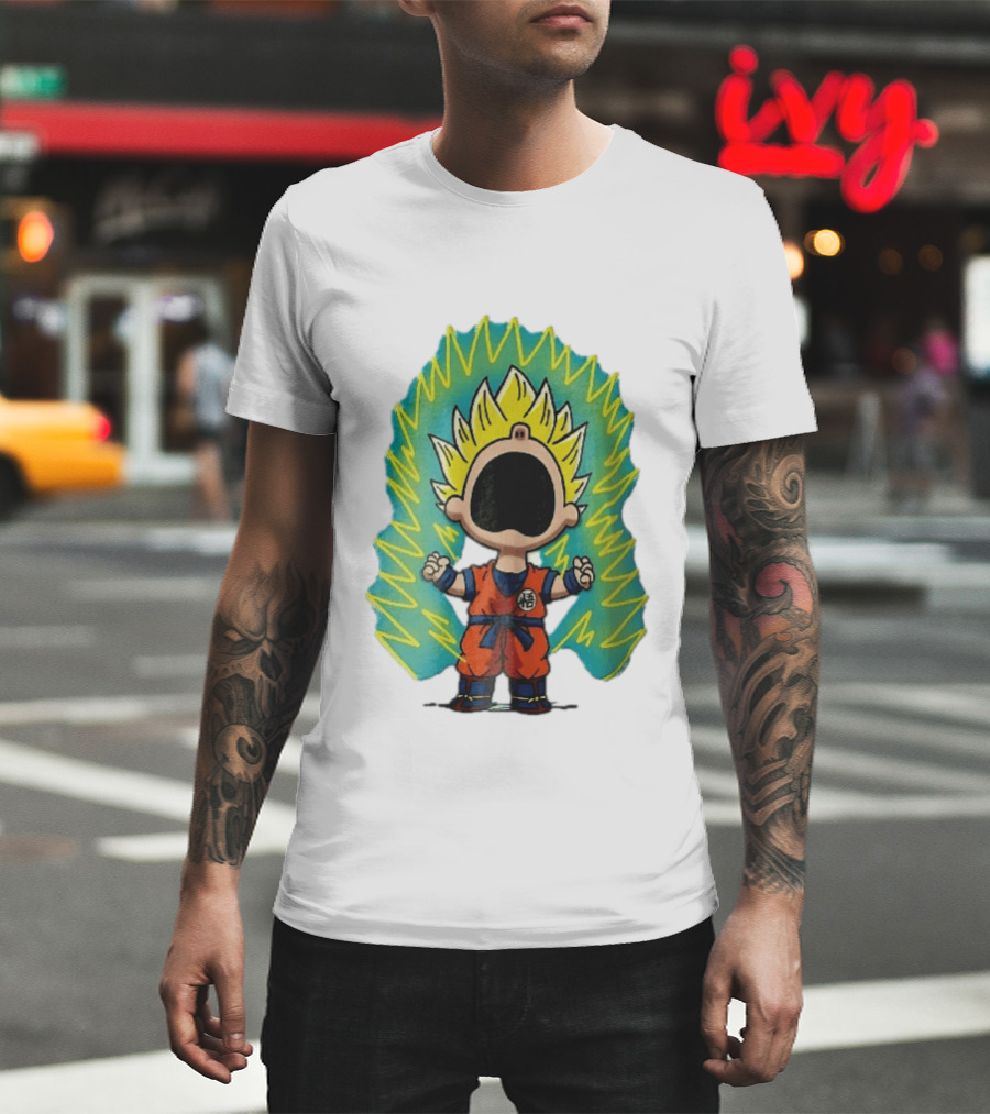 Cartoon Super Saiyan Screaming Boy With Yellow Aura And Orange Suit T-Shirt